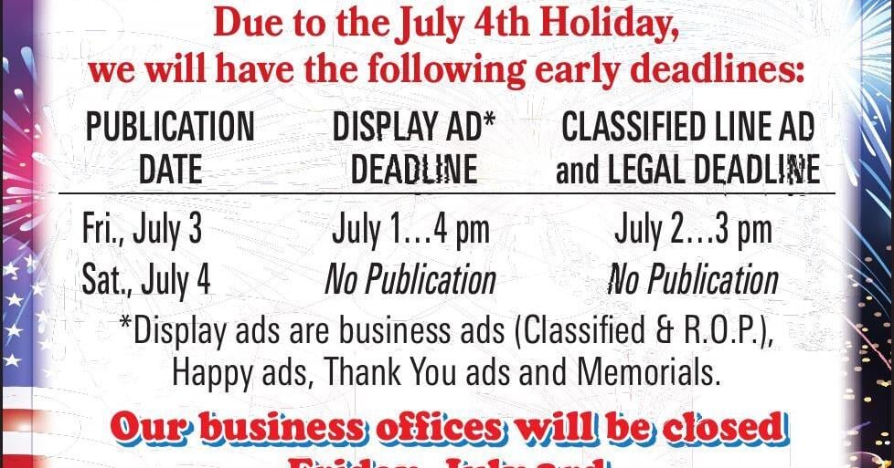 ATTENTION ADVERTISERS: Due to the July | Sheriff's Sale | morning-times.com
