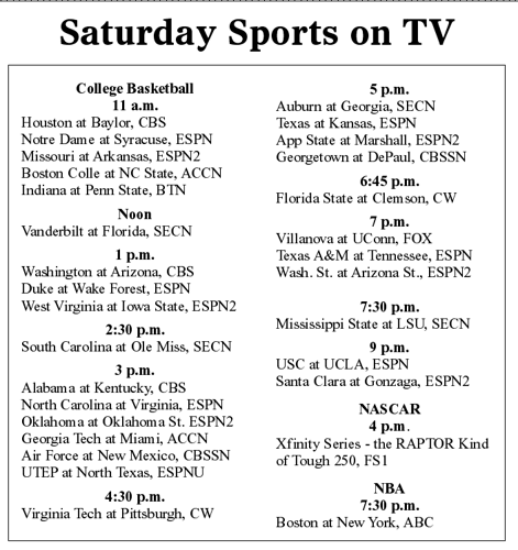 Saturday Sports on TV | Sports | mountaineagle.com