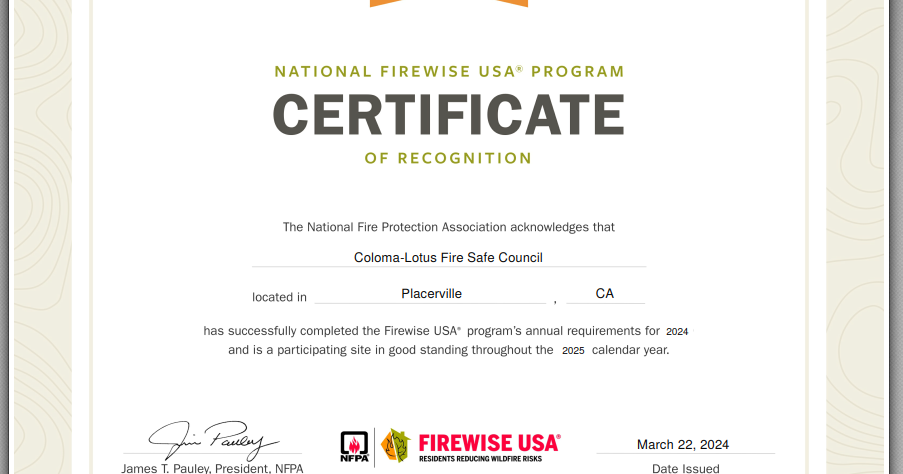 Coloma-Lotus area earns Firewise status | News | mtdemocrat.com