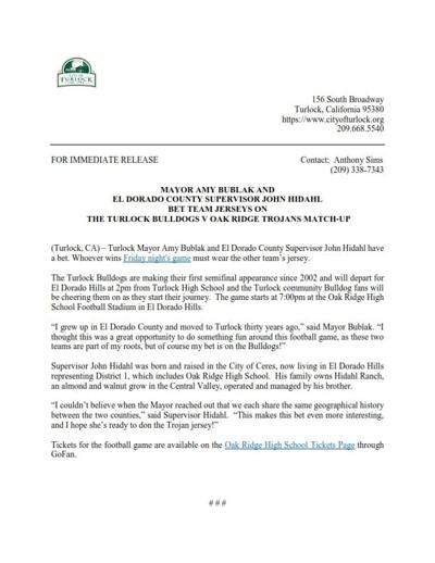 Will Turlock’s mayor don an Oak Ridge jersey? | Sports | mtdemocrat.com