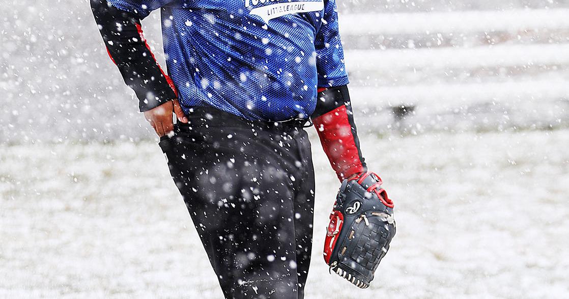 Spring ball game in blizzard
