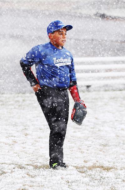 Spring ball game in blizzard