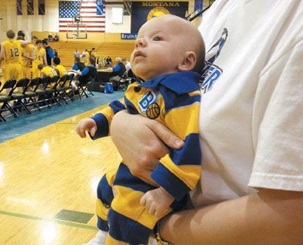 Big fans Six-week-old Caleb Hoppe and his mother Janet cheer on the ...