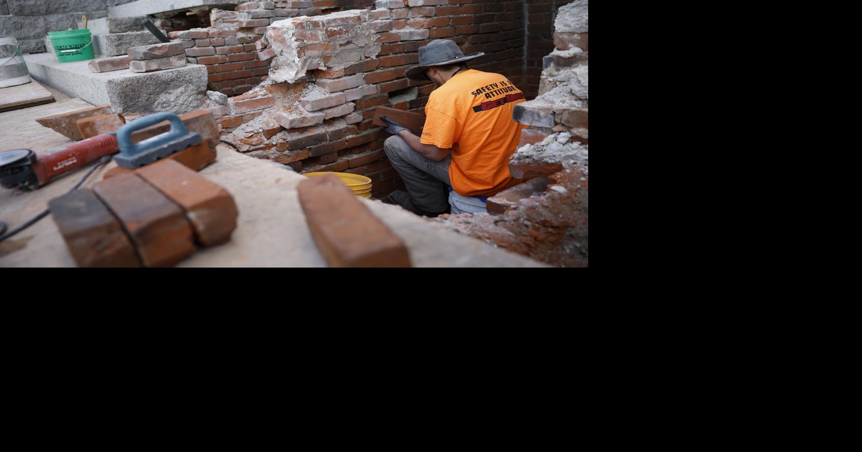 Slab steps gaining stability at Hearst Free Library