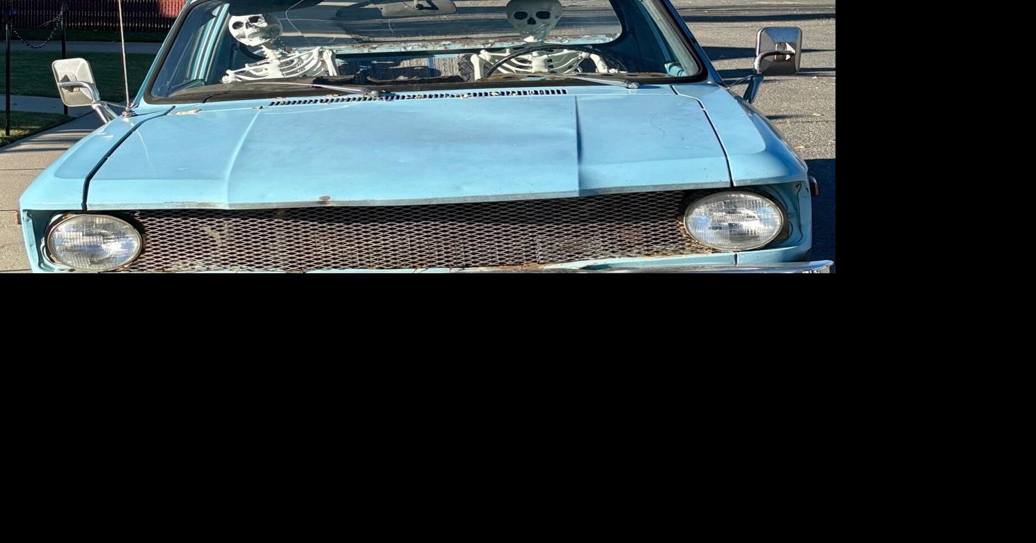 Halloween car with skeletons