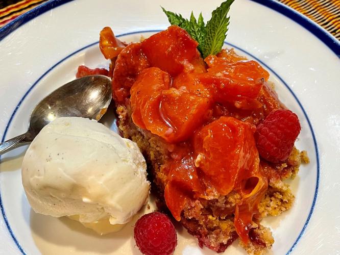 Nectarine and raspberry crisp a tangy treat