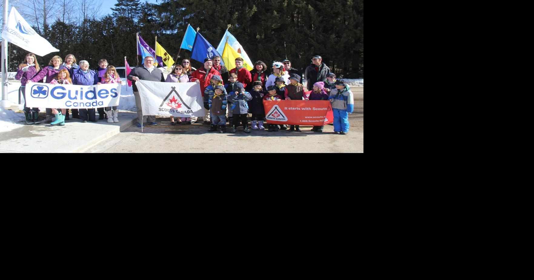 Raising the flag in Bracebridge for Scouts and Guides across Canada