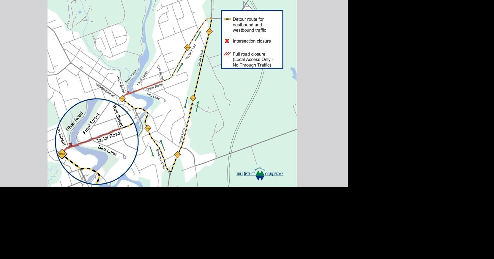 Road closures for next two days due to Bracebridge’s project