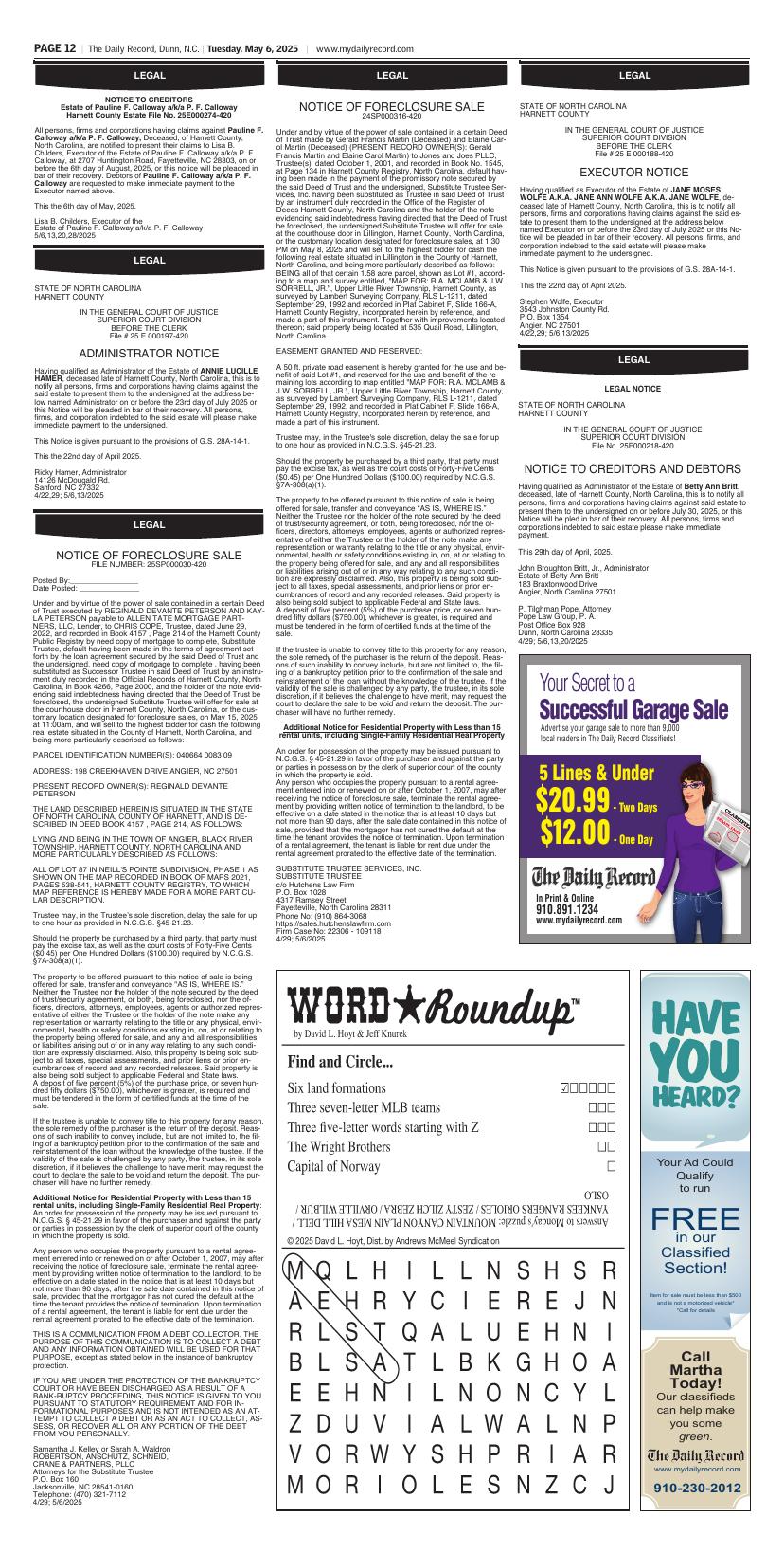 Page A012 | e-Edition | mydailyrecord.com