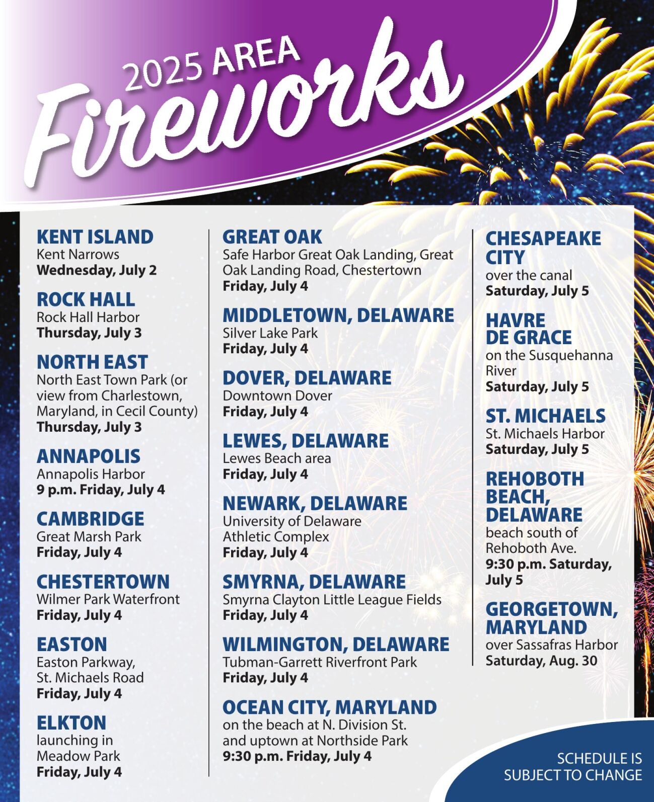 Area Fireworks Schedule | Community | myeasternshoremd.com