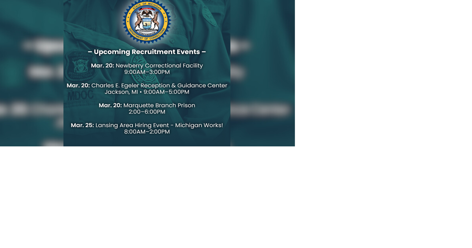 MDOC to hold recruiting events Thursday | Michigan News | myupnow.com