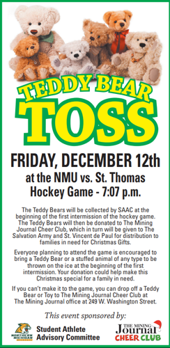 NMU Hockey fans: Time to gather stuffed animals for annual Teddy Bear ...