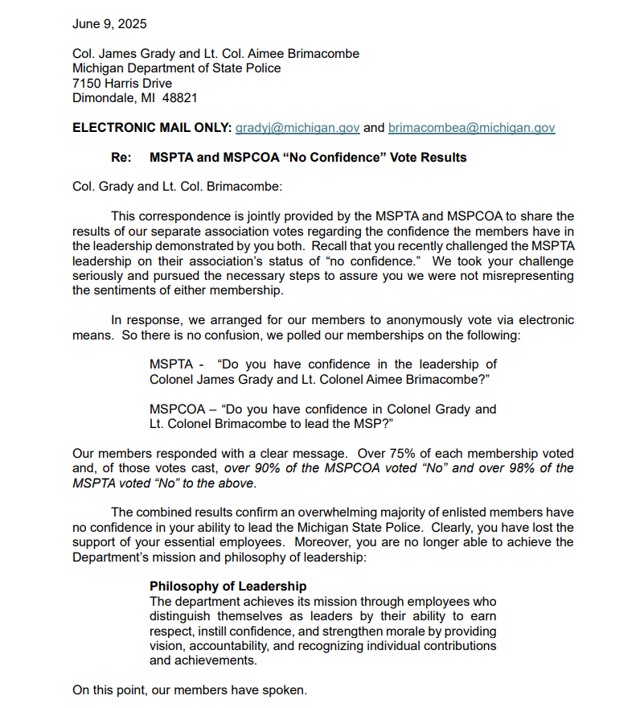 MSP unions send letter to leadership to resign after 'no confidence ...