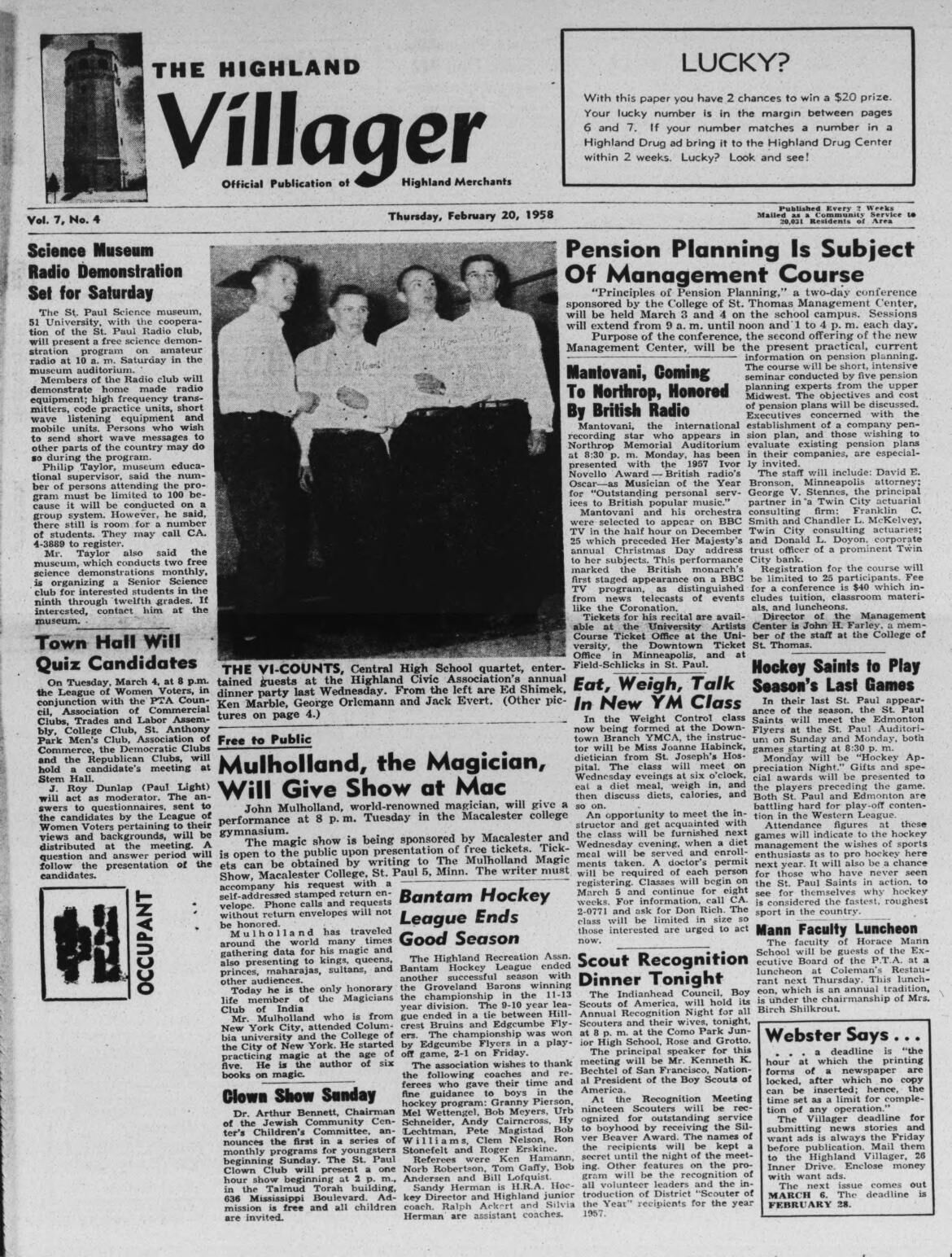 February 20, 1958 | 1953 - 1959 | myvillager.com