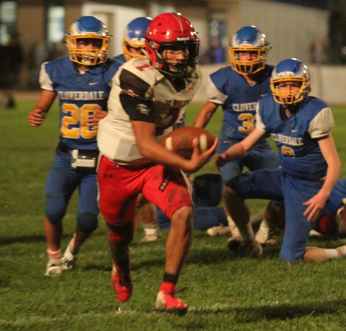 St. Helena football team slams Cloverdale for Farrell's 100th win, 49 ...