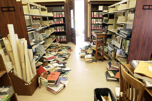 Battered but still standing, Goodman Library awaits repairs