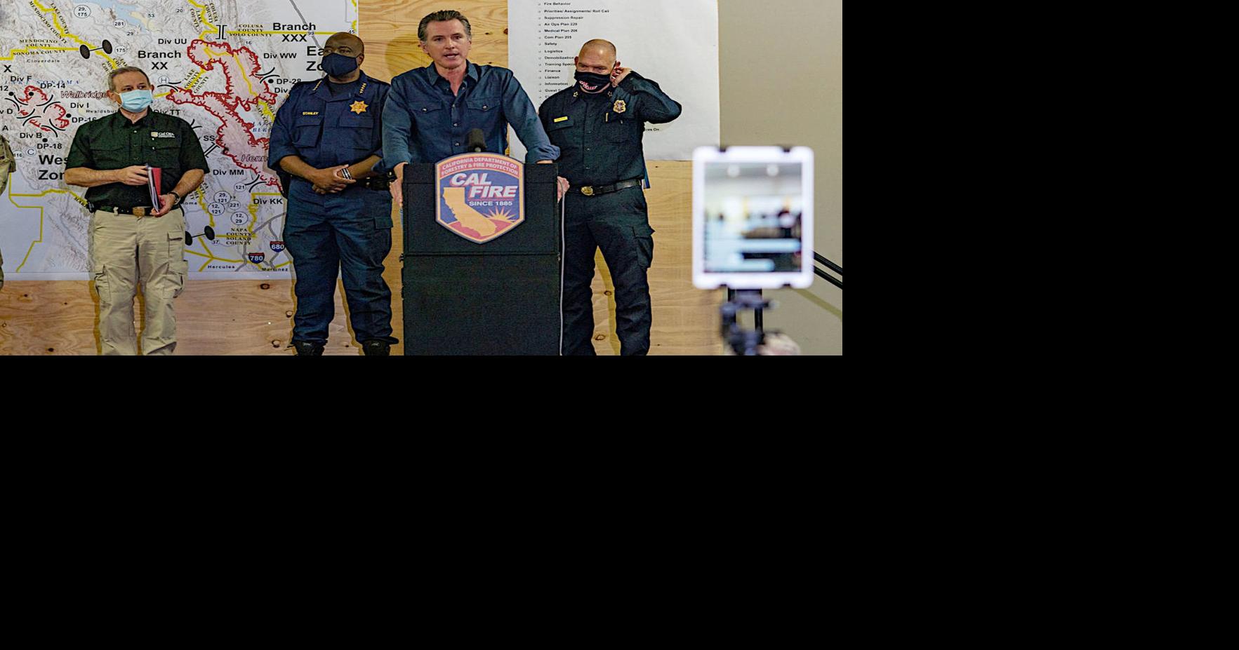 Gov. Newsom speaks at Cal Fire base camp in Calistoga
