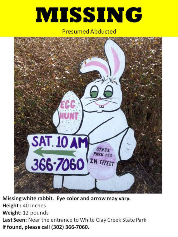 City issues ‘wanted poster’ for missing Easter bunny sign | News ...