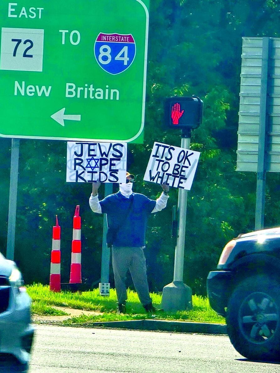 Person spotted holding anti-Jewish signs in Bristol at Rt. 72 ...