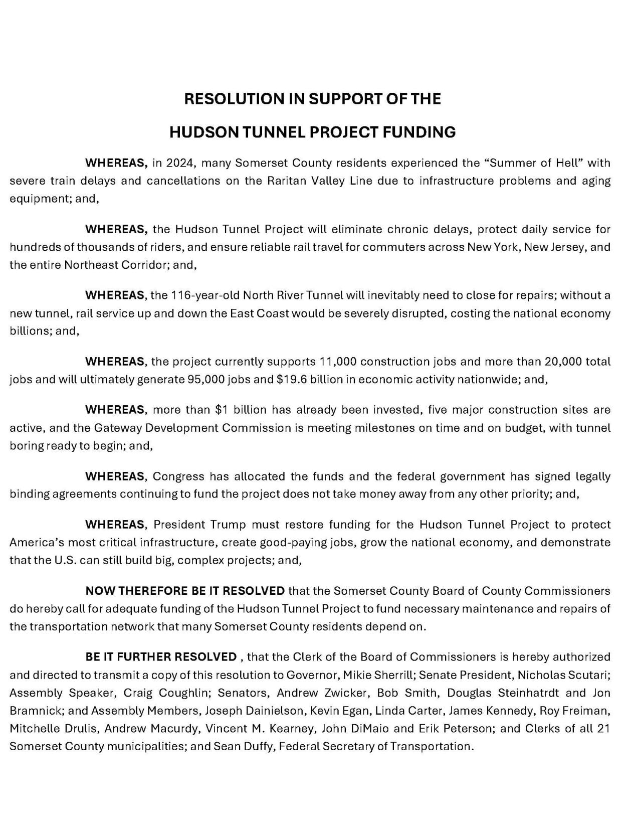 County commissioners back Hudson Tunnel Project funding | Somerset ...