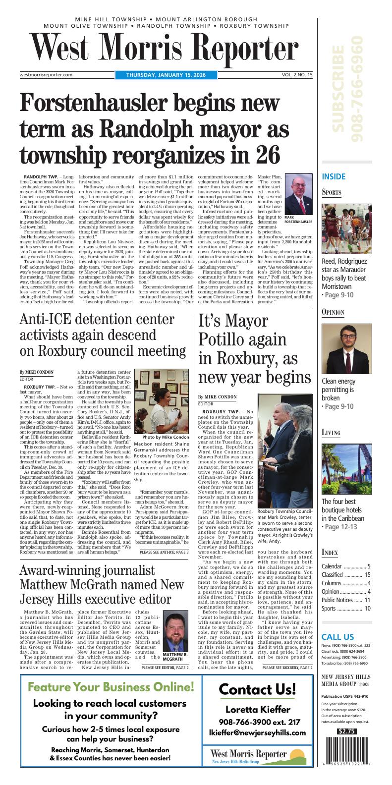 Page A1 | West Morris Reporter e-Edition | newjerseyhills.com
