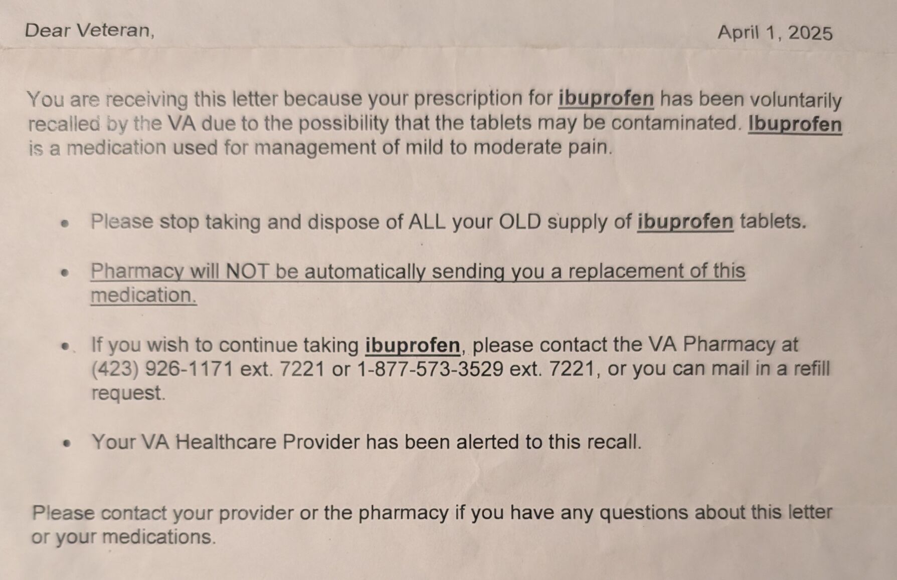 Dept. of Veteran Affairs issues ibuprofen recall | Community Columns ...