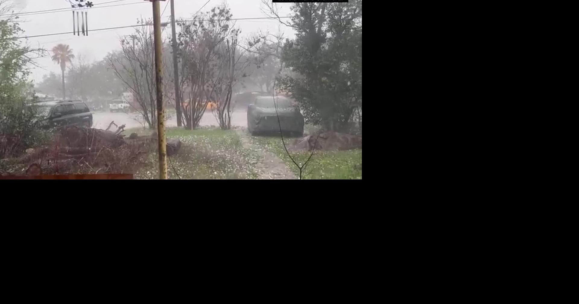 RAW: TX: LARGE HAIL PLUMMETS CAMP WOOD