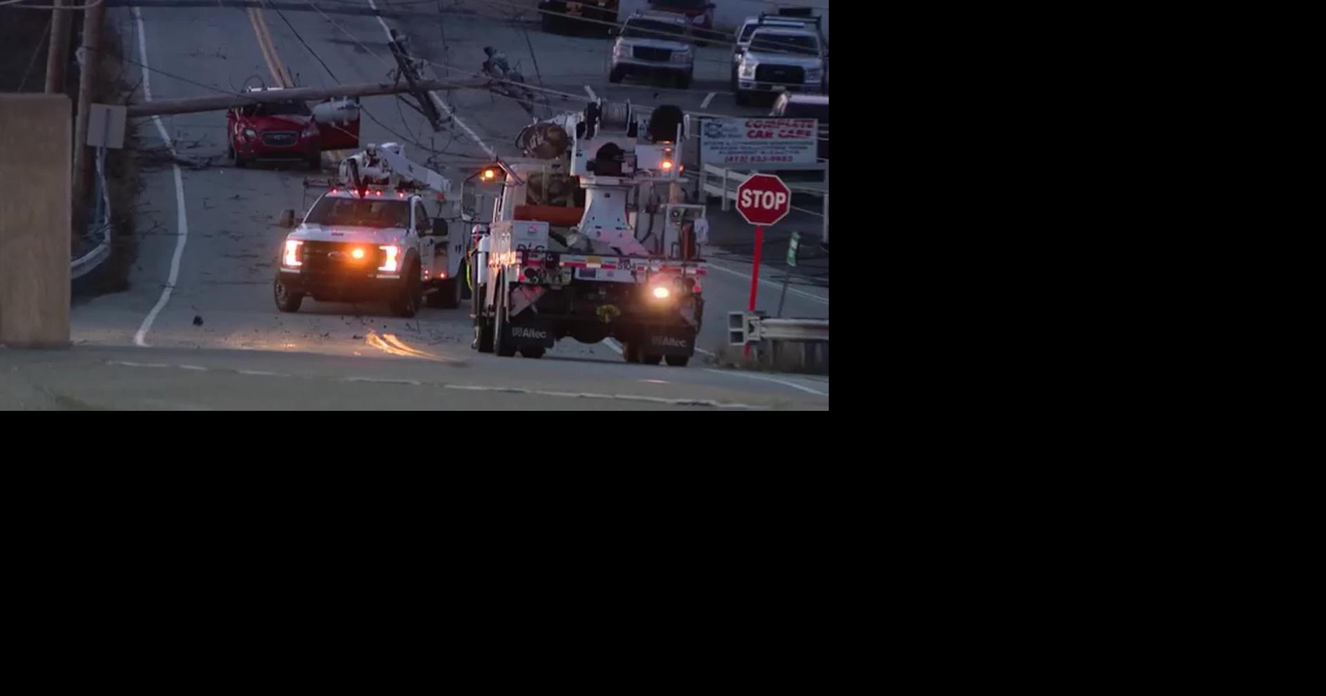 RAW: PA: STRONG WINDS BRING DOWN UTILITY POLE ON CAR