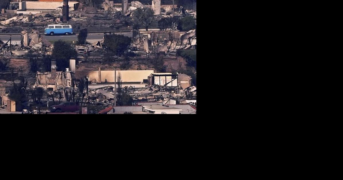 A retro blue VW van miraculously survives Los Angeles fire