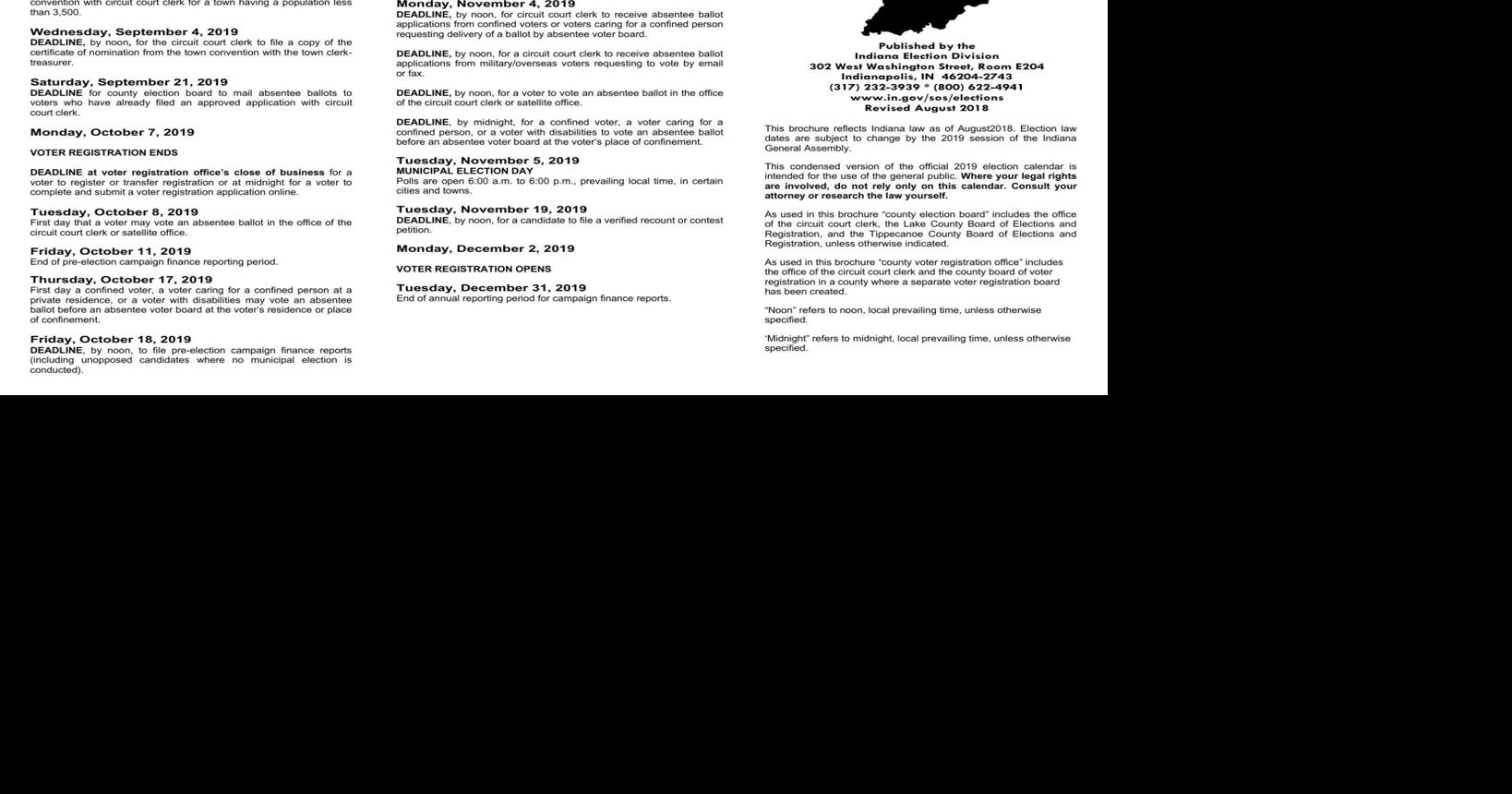 2019 Indiana Election Calendar | | newsandtribune.com