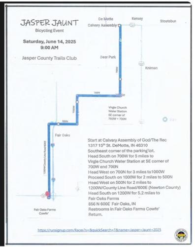 2025 Jasper Jaunt bike ride to start in DeMotte, make trek to Fair Oaks ...