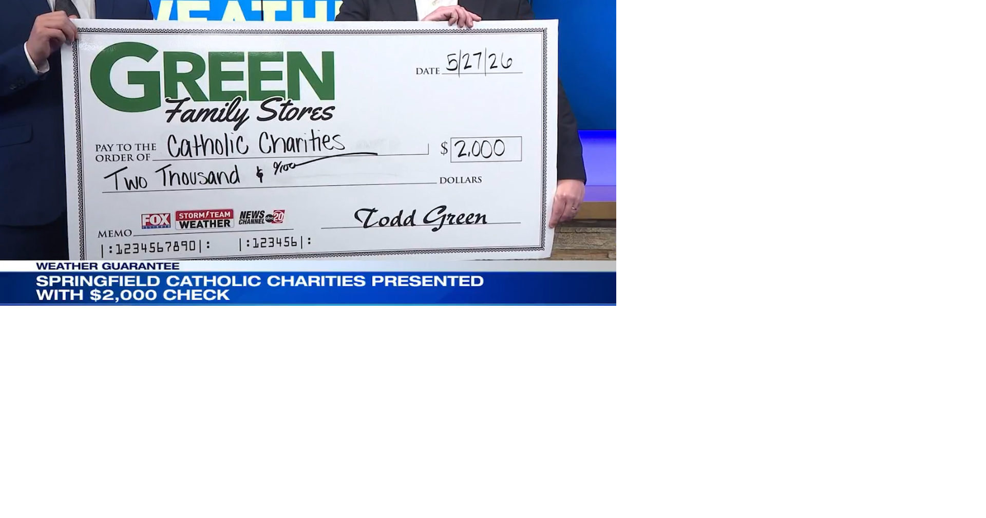 Springfield Catholic Charities presented with a $2,000 check | Weather ...