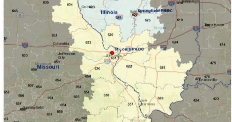 St. Louis' mail processing site's new coverage map if Springfield's ...