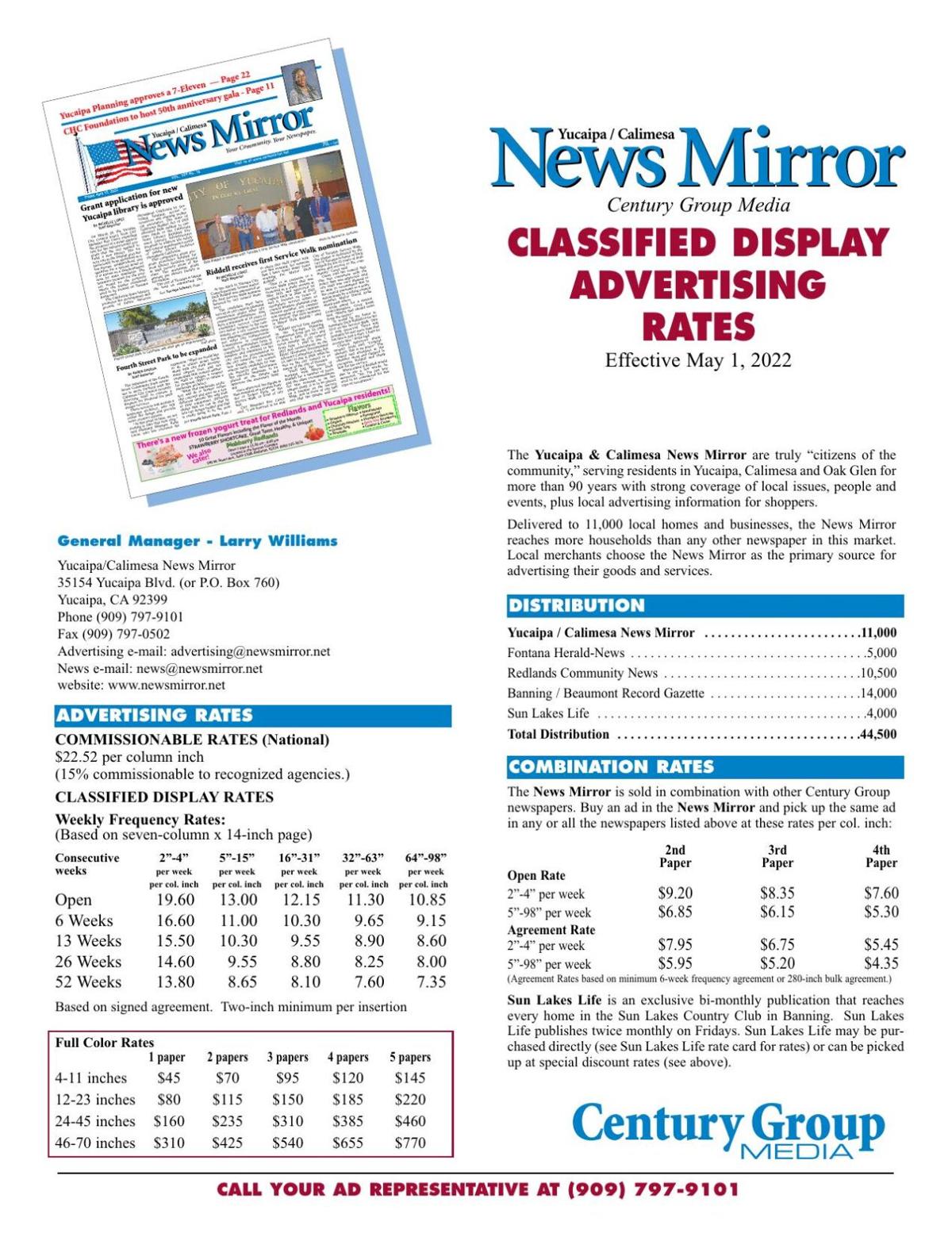 Classified Display Rate Card | Classified Display | newsmirror.net