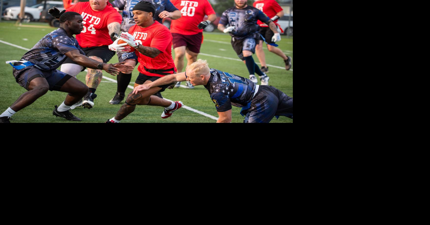 Falls police top firefighters in charity flag football game | Local ...