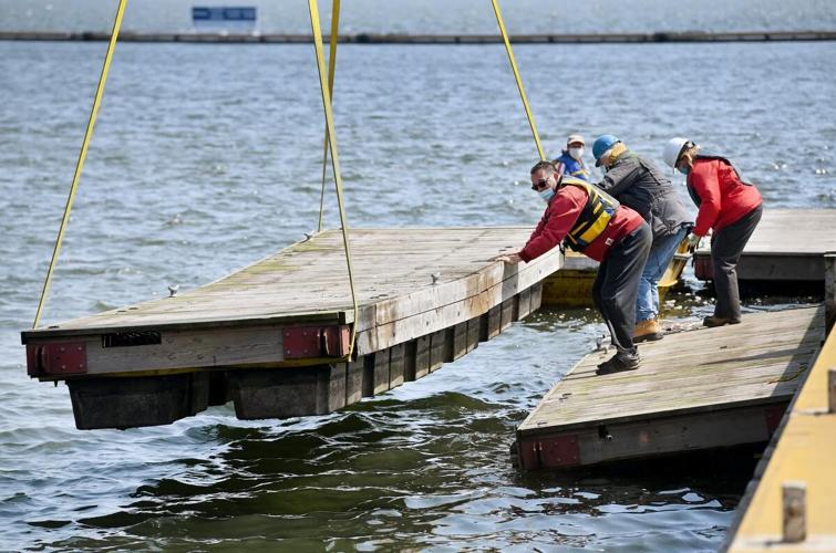 The dock goes in at Burlington’s Lasalle Park Marina