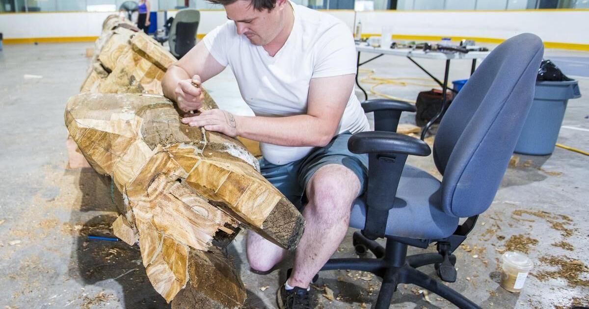 Totem pole restoration moves to old Rex Stimers arena