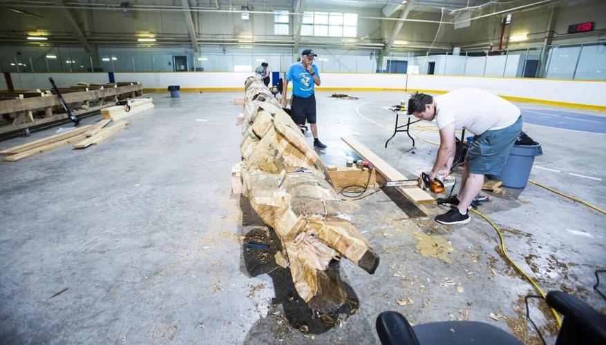 Totem pole restoration moves to old Rex Stimers arena