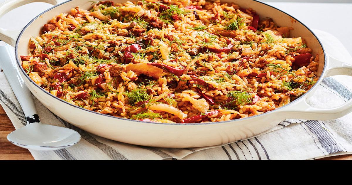 One-Pot Rice with Sausages, Fennel and Peppers