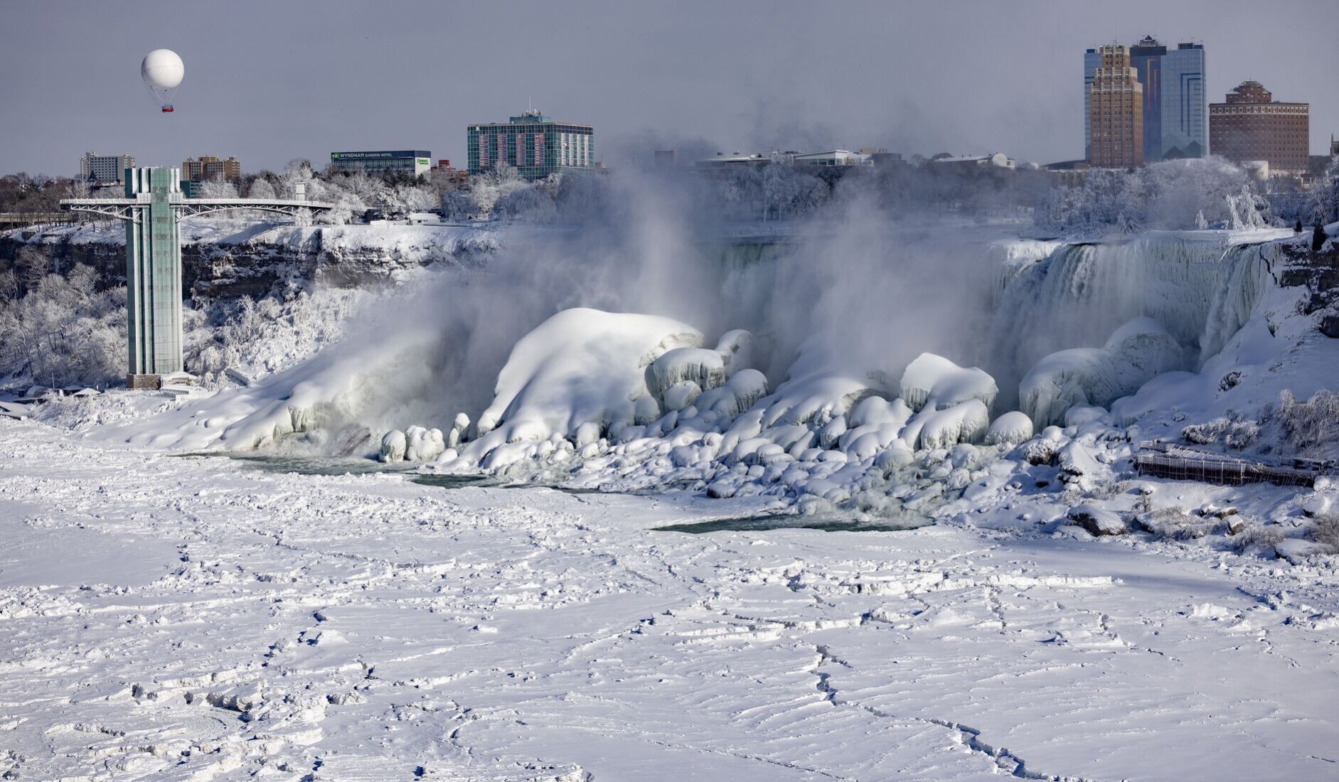 Below-freezing temperatures create frozen falls appearance
