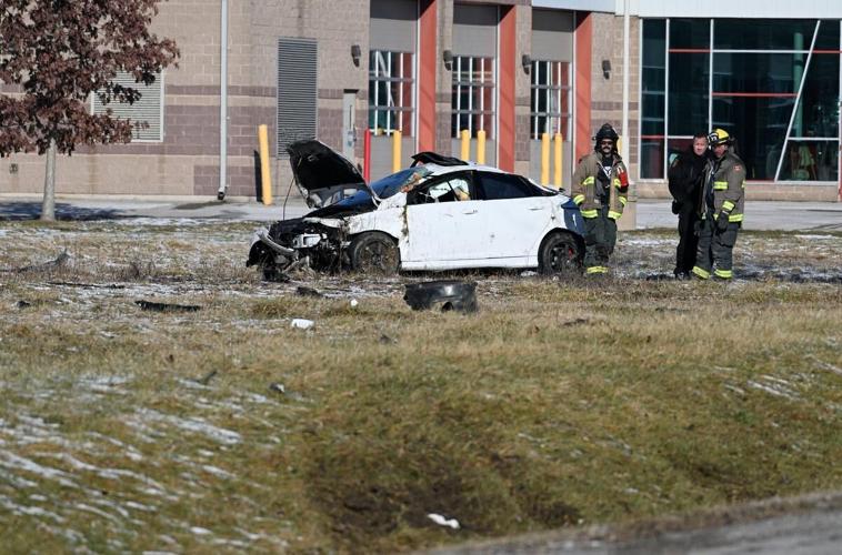 Photos: Crash beside Port Colborne fire hall sends one person to hospital