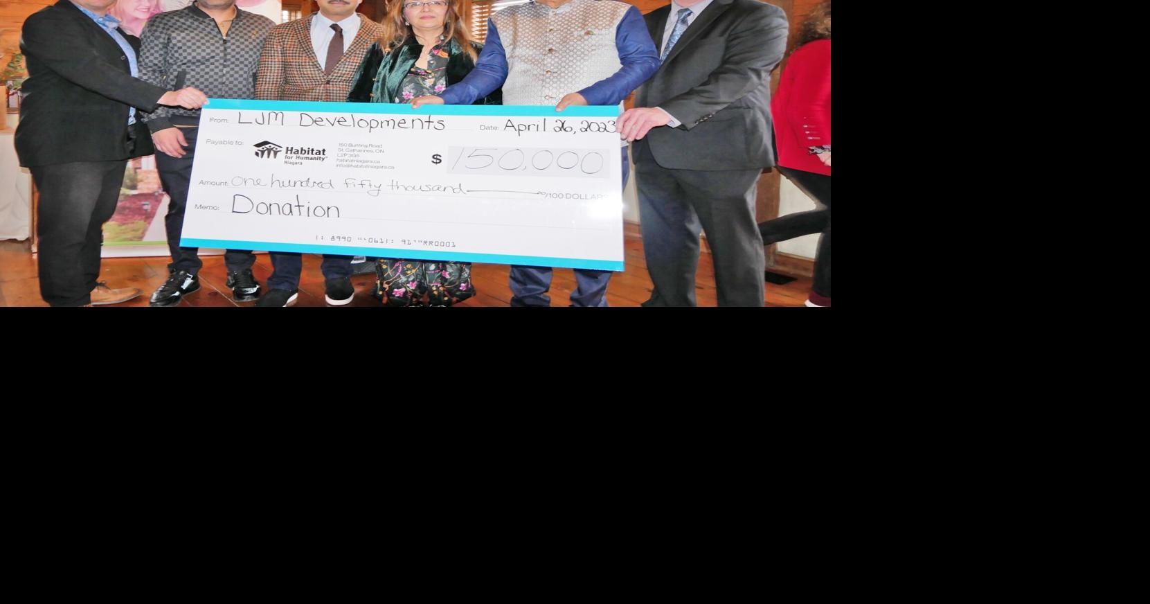 Habitat for Humanity Niagara receives donation from LJM Developments