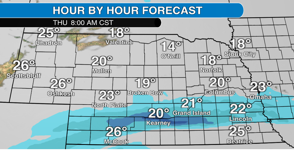 Cold front sweeping across Nebraska Wednesday; snow chance returns Thursday