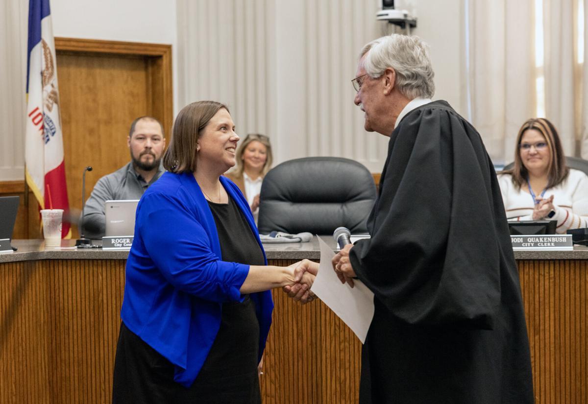 Jill Shudak, Cole Button and Steve Gorman take ceremonial oaths of office