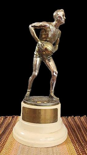 1949 state basketball trophy on display at Moorhead Cultural Center