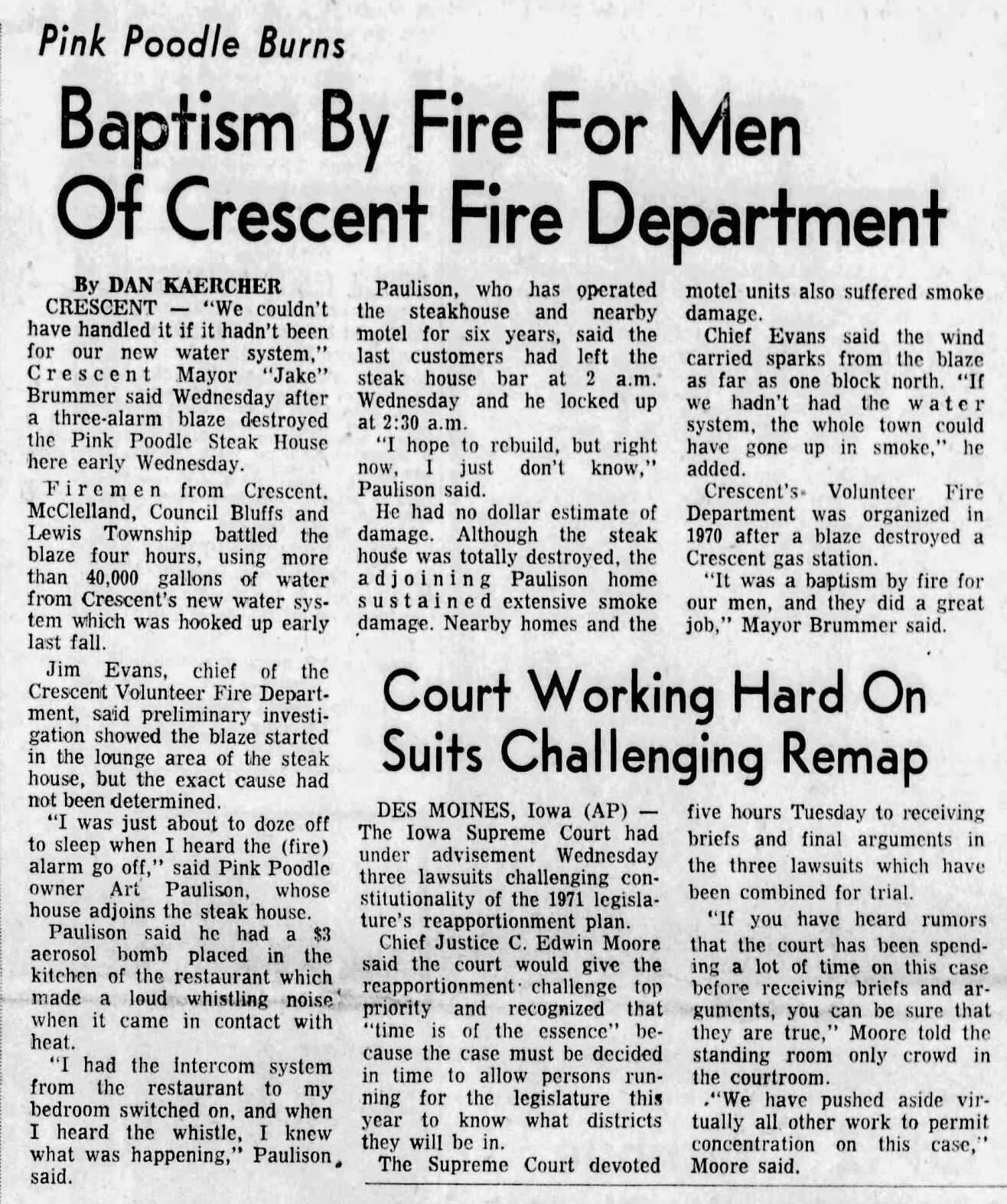 Pink Poodle Burns - Crescent, Iowa - Nonpareil - 1972