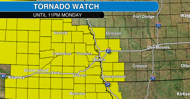 Tornado watch in effect for Nebraska and Iowa until 11 pm