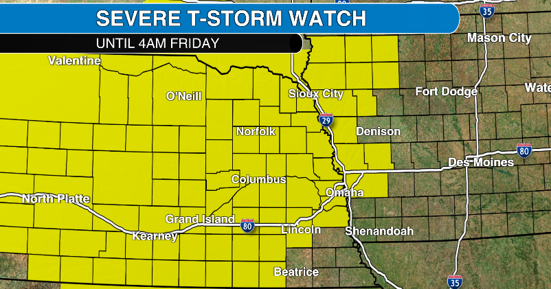 Severe thunderstorm watch for Nebraska & Iowa Thursday night