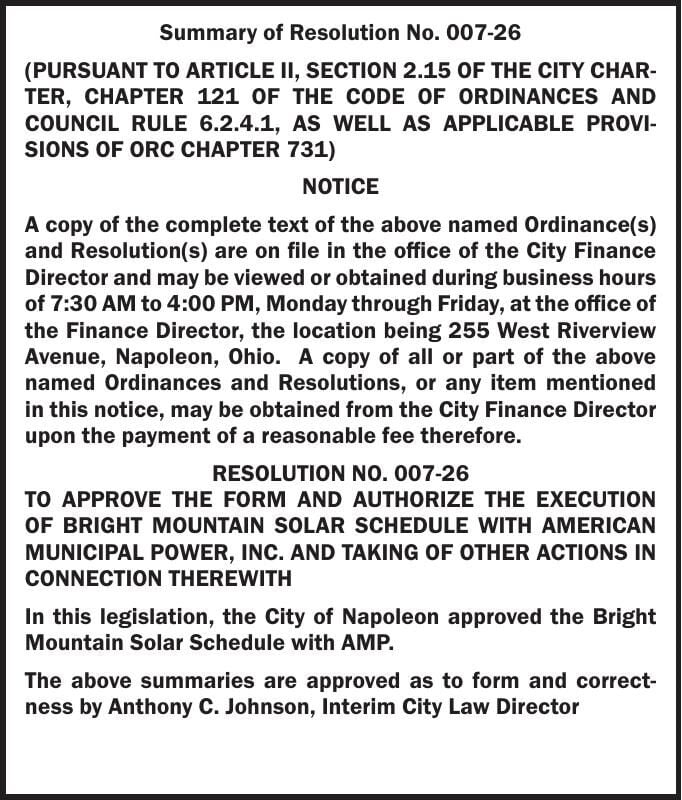 Summary of Resolution No. 007-26 | Ads | northwestsignal.net