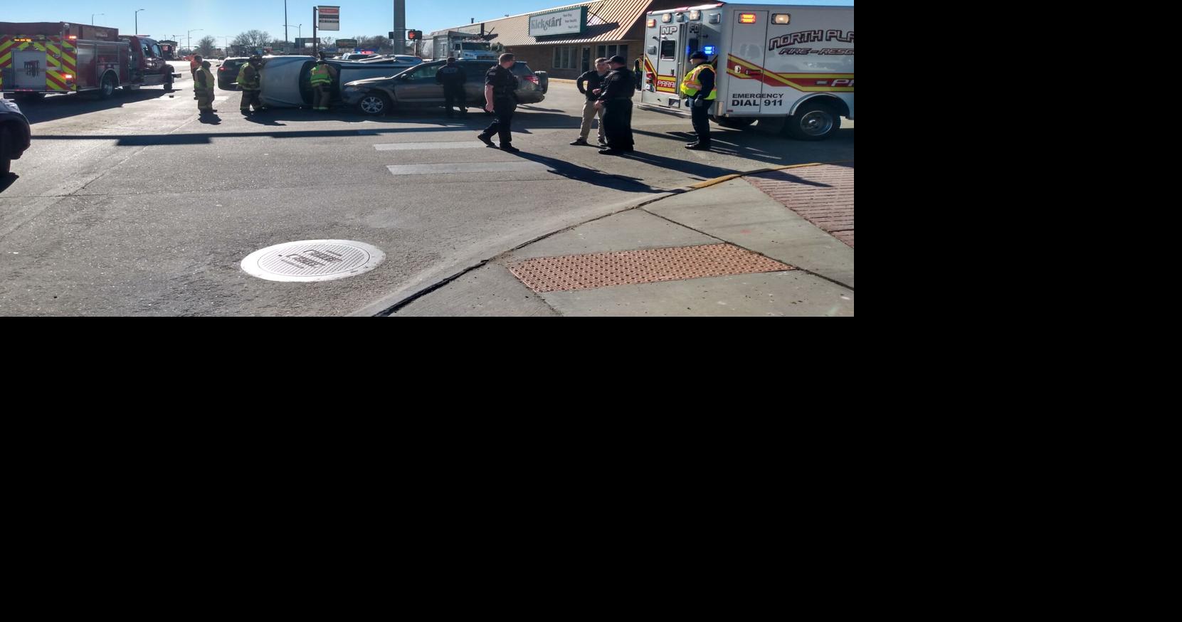 Three-car crash flips car on its side at Second and Jeffers